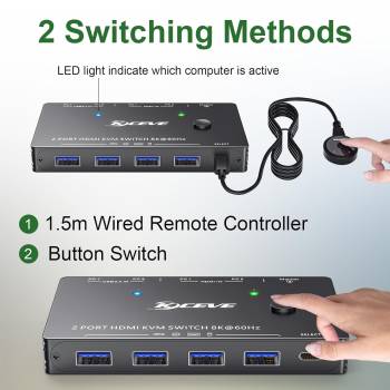 2-Port 8K60Hz oder 4K120Hz HDMI USB3.0 KVM-Switch mit ...