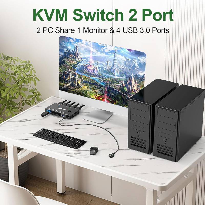 2-Port 8K60Hz or 4K120Hz HDMI USB3.0 KVM-Switch with Cable-Remote and ...